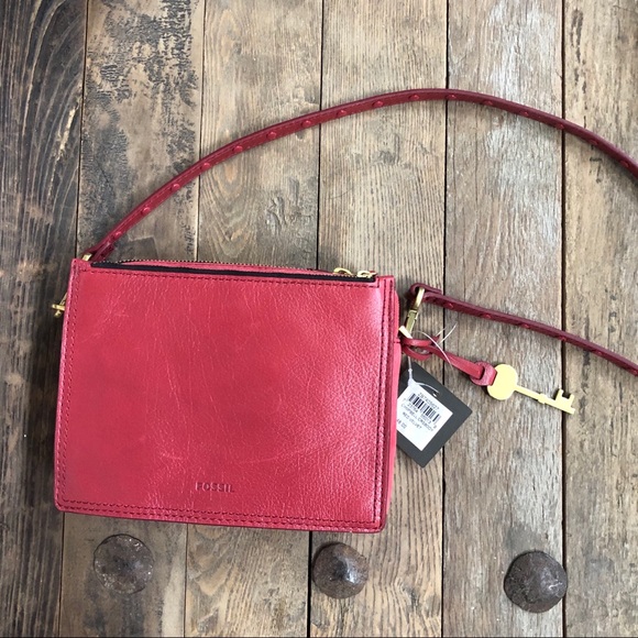 Fossil | Bags | Nwt Fossil Campbell Crossbody Red Velvet Leather | Poshmark